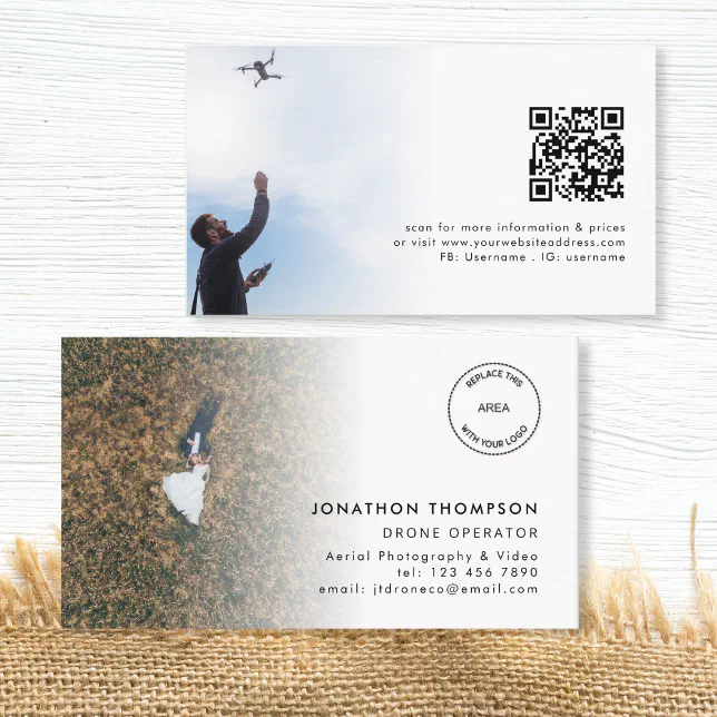 2 Photos Logo QR Code Drone Operator Business Card | Zazzle