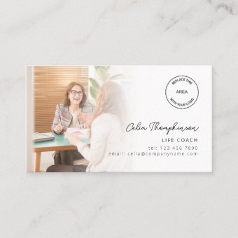 2 Photos Logo QR Code Life Coach Business Card | Zazzle