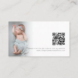 2 Photos Logo QR Code Newborn Baby Photographer Business Card | Zazzle