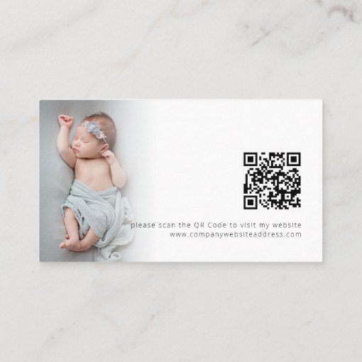 2 Photos Logo QR Code Newborn Baby Photographer Business Card | Zazzle