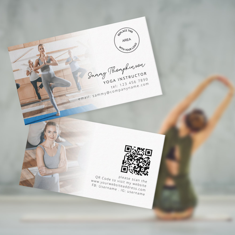 2 Photos Logo QR Code Yoga Instructor Business Card - Snuggle Hamster ...