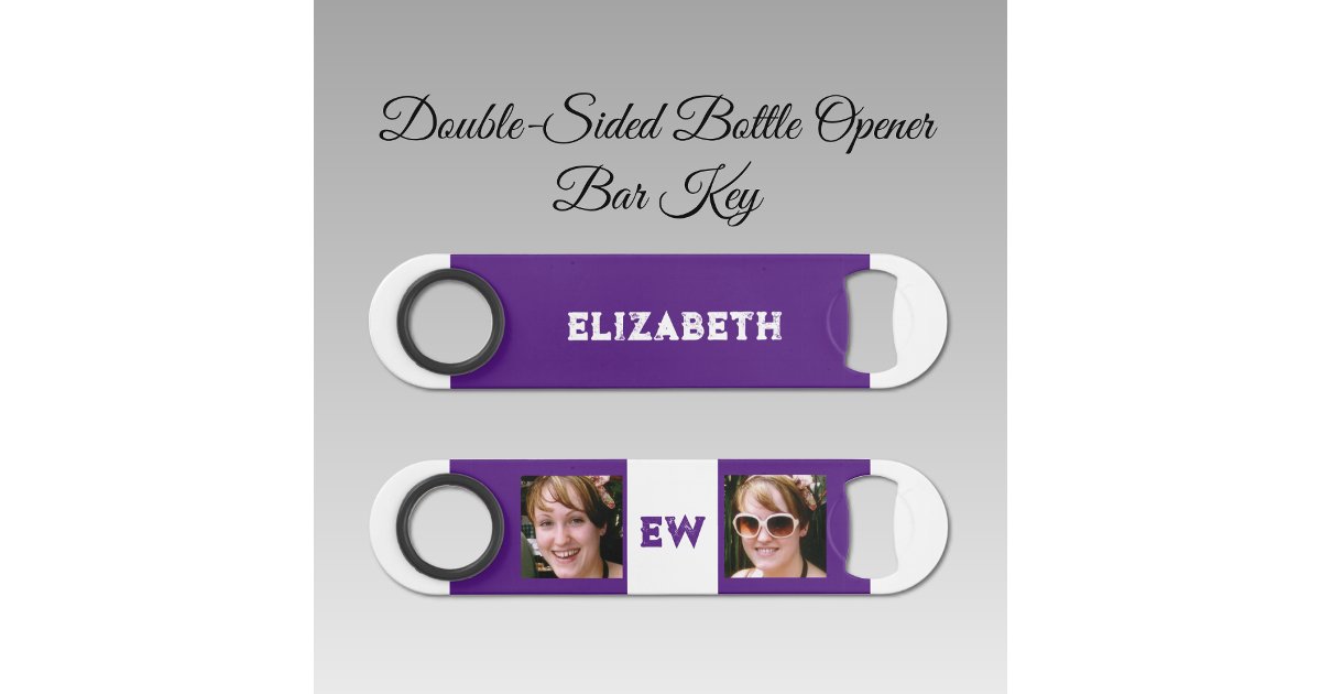 2 photos name initials white purple bar key | Zazzle