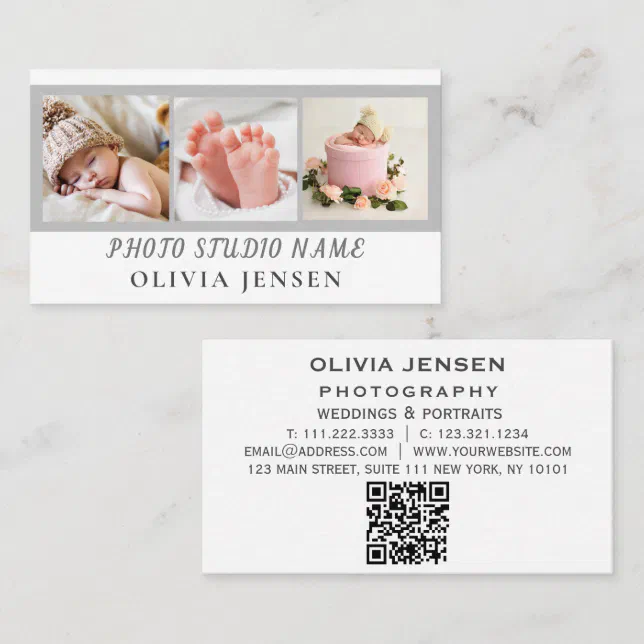 2 Photos QR Code Newborn Baby Photographer Business Card | Zazzle