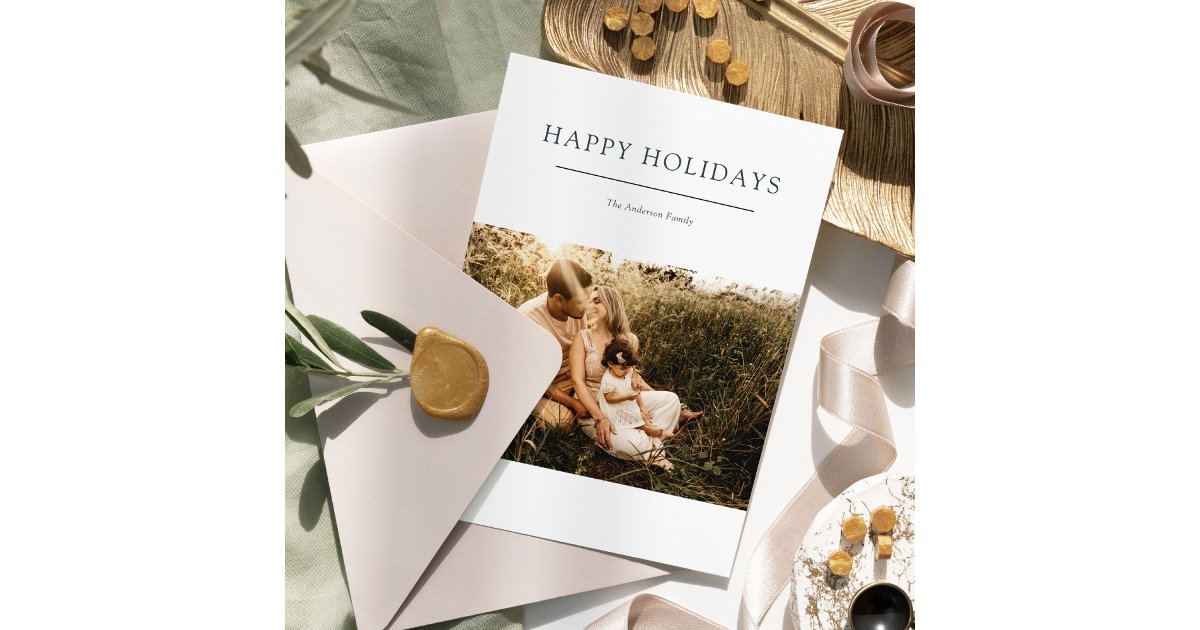 2 Photos Simple & Modern Holiday Card | Zazzle
