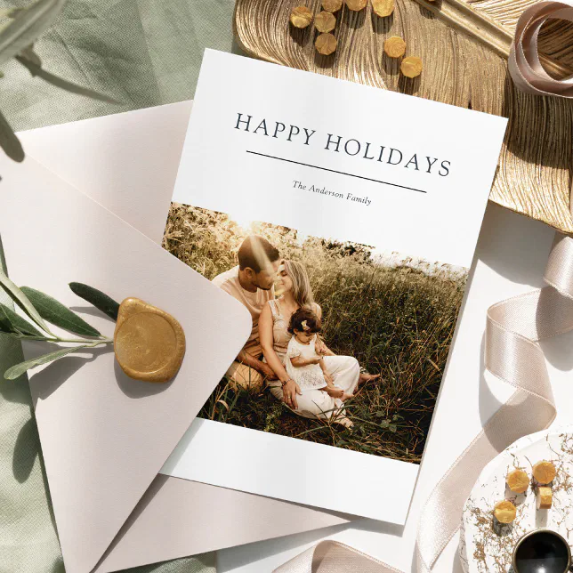 2 Photos Simple & Modern Holiday Card | Zazzle