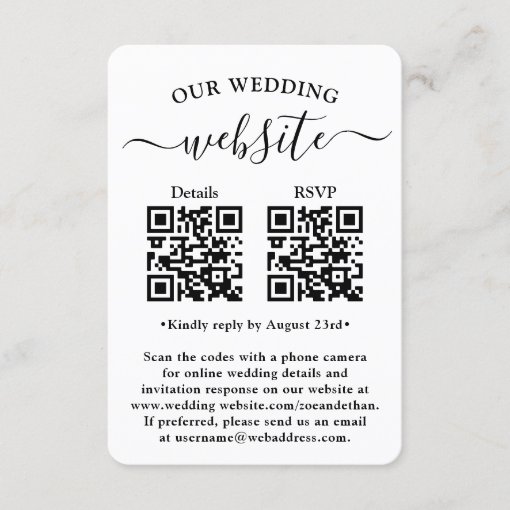 2 QR Codes Wedding Website Details Photo Enclosure RSVP Card | Zazzle