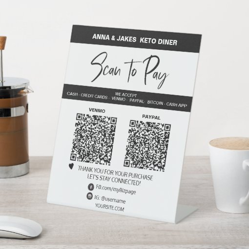 2 QR PAYMENT - Tabletop SIMPLE Table Tent Pedestal Sign | Zazzle