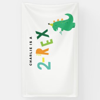 2-REX Dinosaur party Banner for 2nd Birthday Boy | Zazzle