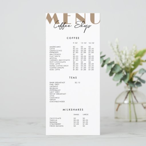 2 Side Modern Minimalist Coffee Shop Menu | Zazzle