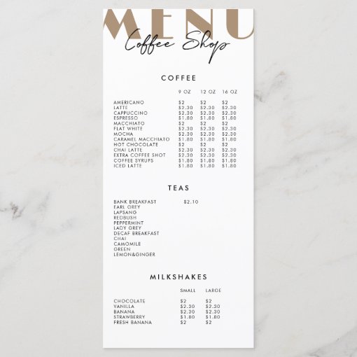 2 Side Modern Minimalist Coffee Shop Menu | Zazzle