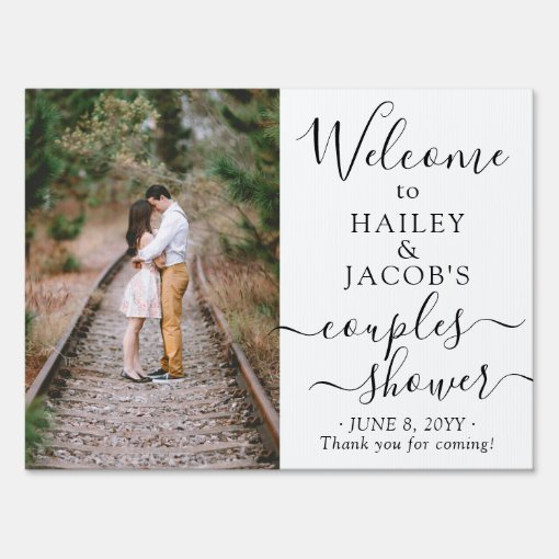 2 Sided Couples Bridal Shower 2 Photo Welcome Yard Sign | Zazzle