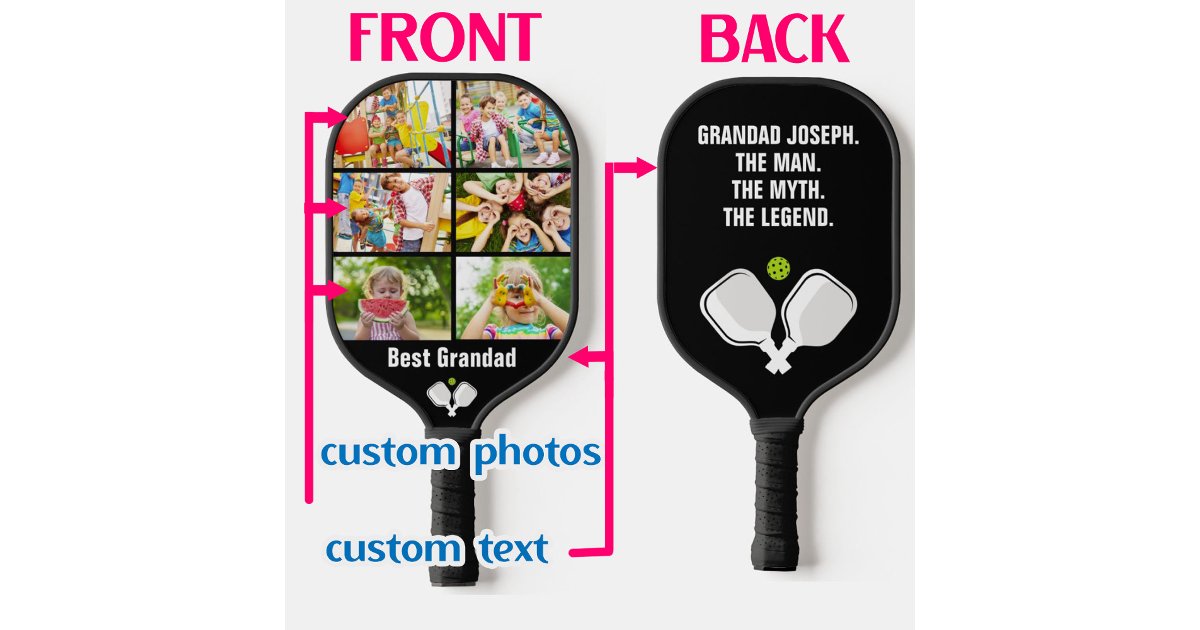 2-sided Custom text and photo pickleball paddle | Zazzle