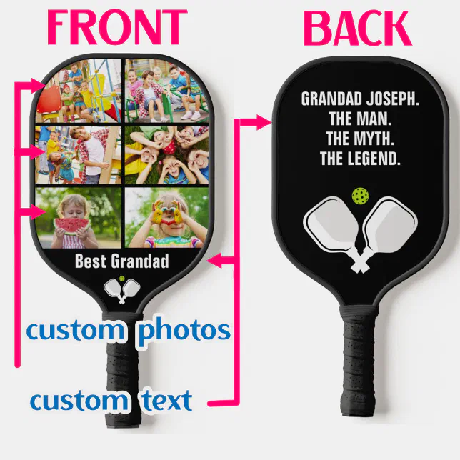 2-sided Custom text and photo pickleball paddle | Zazzle