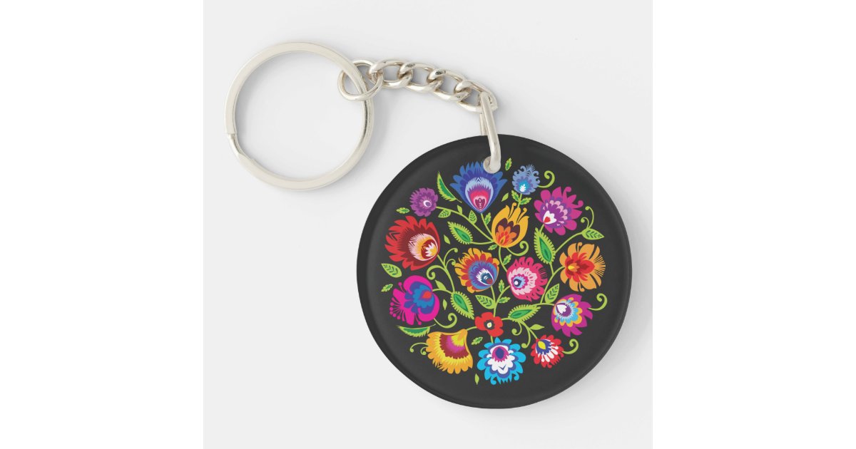 2 sided, custom text Polish folklore composition Keychain | Zazzle