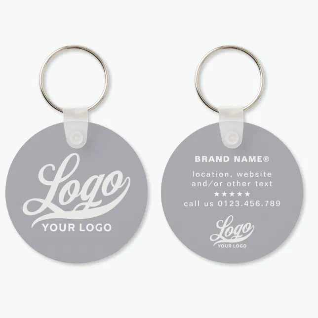 2 sided Logo & Name on Gray Company Business Keychain | Zazzle