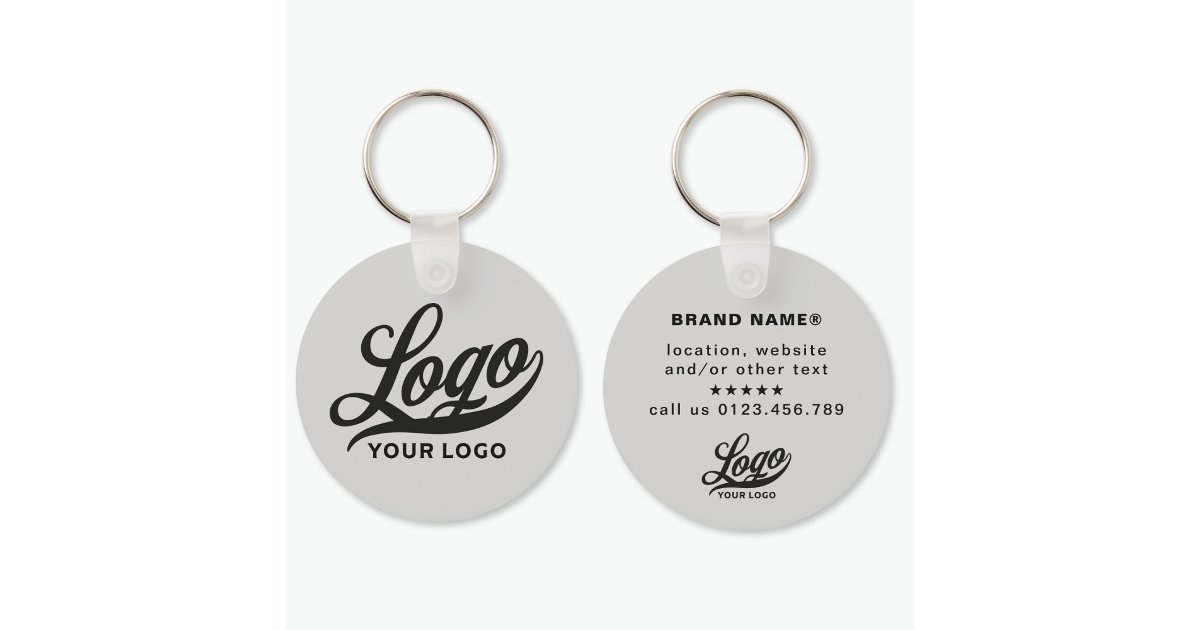 2 sided Logo & Name on Light gray Company Business Keychain | Zazzle