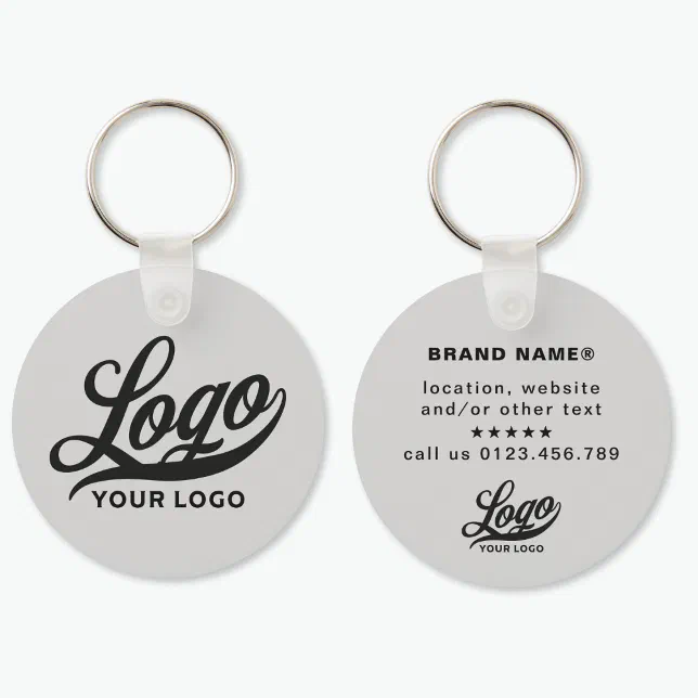 2 sided Logo & Name on Light gray Company Business Keychain | Zazzle
