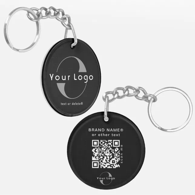 2 sided Logo & QR Code on Black Company Business Keychain | Zazzle