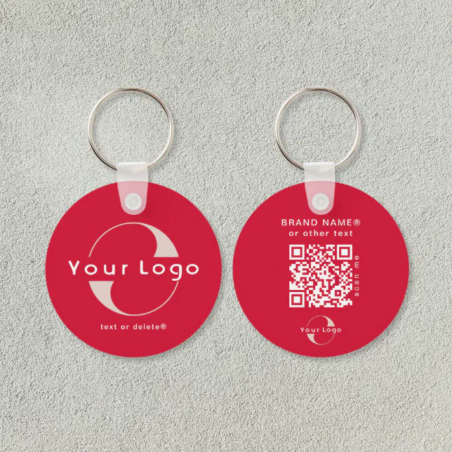 2 sided Logo & QR Code on Cherry red Business Keychain | Zazzle