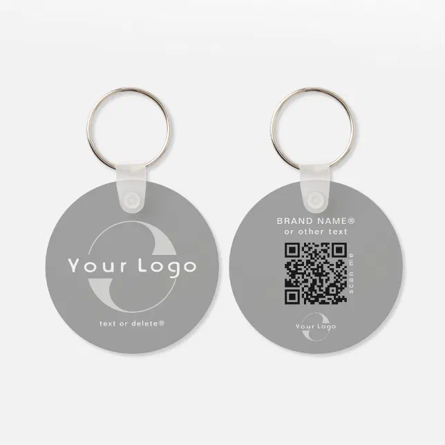2 sided Logo & QR Code on Gray Company Business Ke Keychain | Zazzle