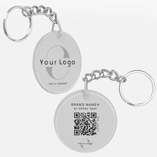2 sided Logo & QR Code on Gray Company Business Keychain | Zazzle