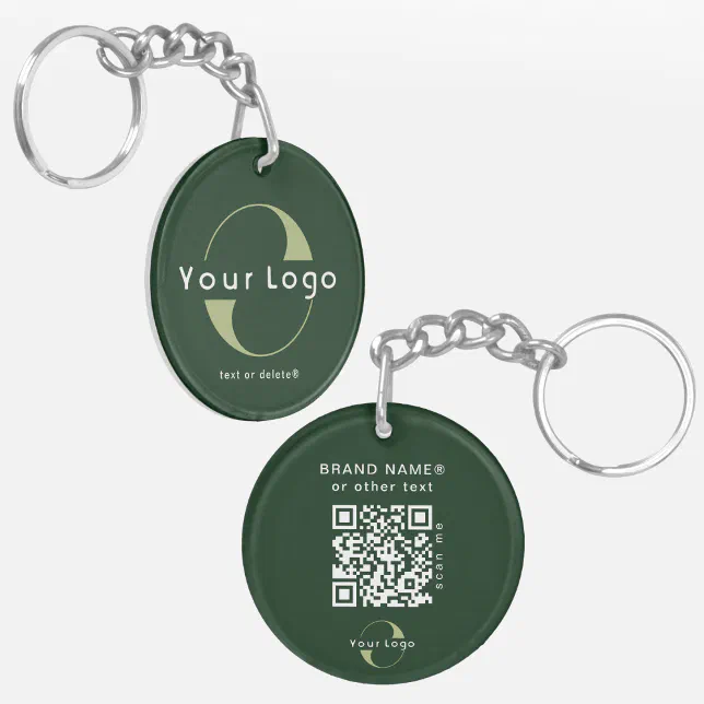2 sided Logo & QR Code on Green Company Business Keychain | Zazzle