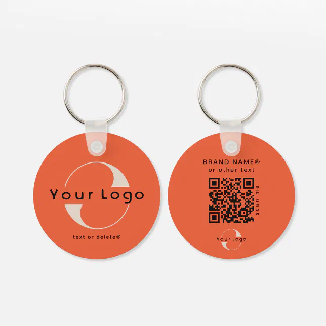 2 sided Logo & QR Code on Orange Company Business Keychain | Zazzle