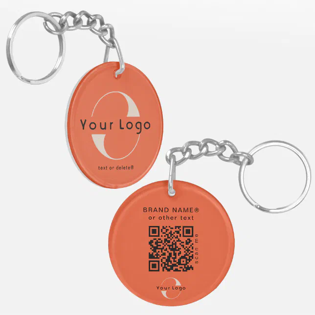 2 sided Logo & QR Code on Orange Company Business Keychain | Zazzle