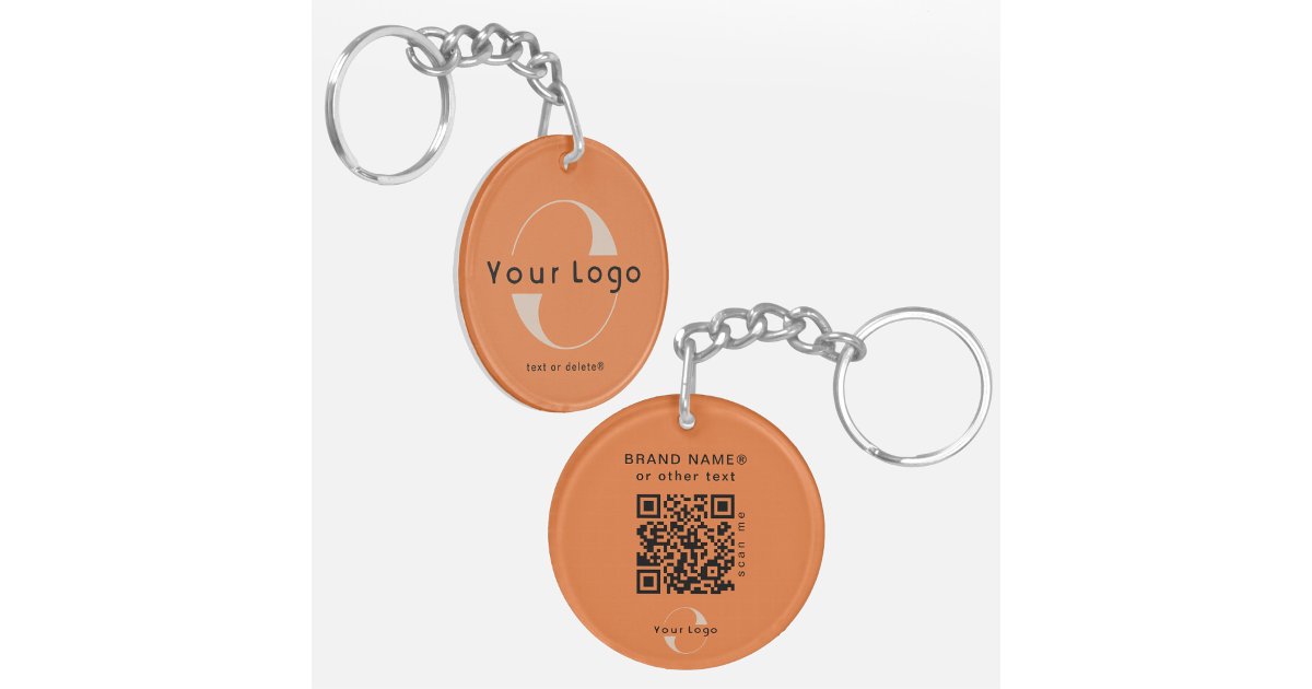 2 sided Logo & QR Code on Orange Company Business Keychain | Zazzle
