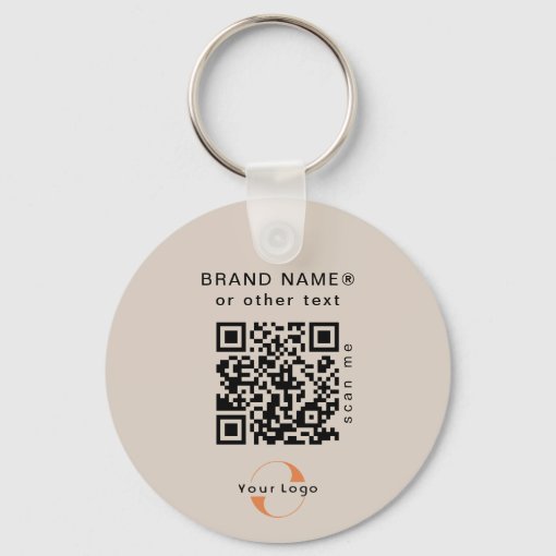 2 sided Logo & QR Code on Tan Company Business Key Keychain | Zazzle