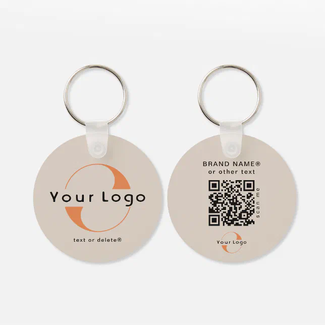 2 sided Logo & QR Code on Tan Company Business Key Keychain | Zazzle
