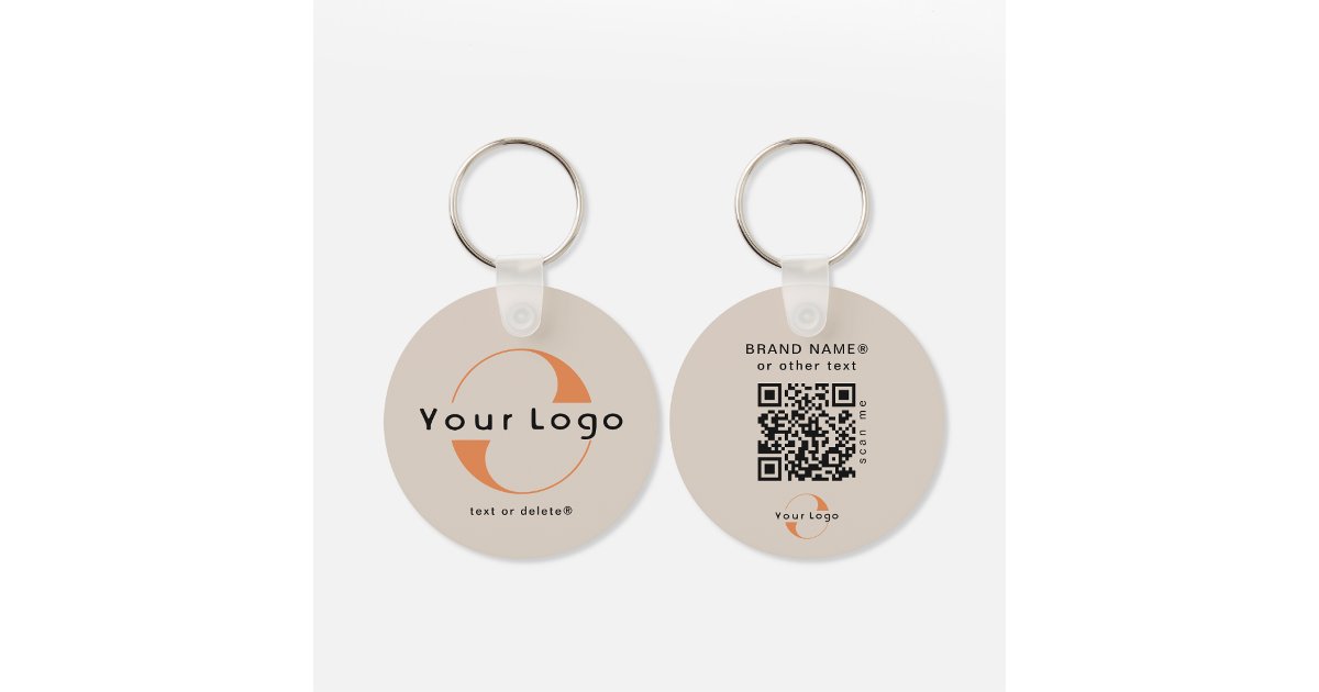 2 sided Logo & QR Code on Tan Company Business Key Keychain | Zazzle