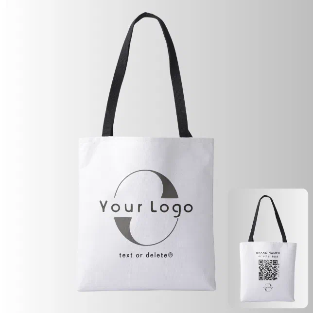 2 sided Logo & QR Code, White Company Business Tote Bag | Zazzle