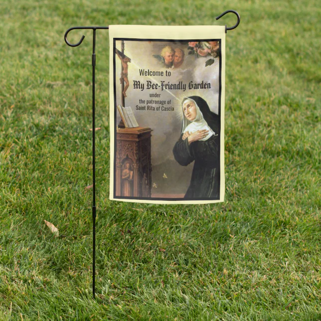 2-sided St. Rita with Bees and Partial Stigmata Garden Flag | Zazzle