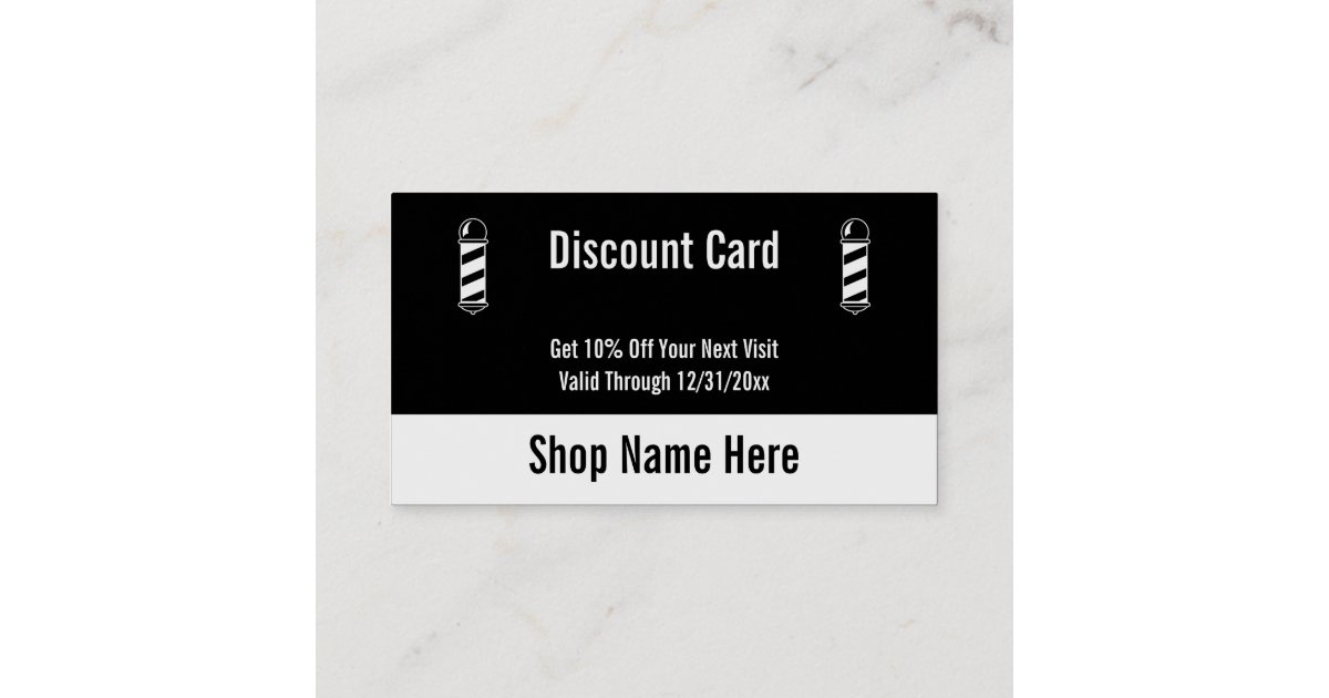2-Sided Template Black White Barber Shop Discount Business Card | Zazzle