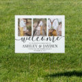 2 Sided Wedding Welcome 6 Photo Black Script Yard Sign | Zazzle