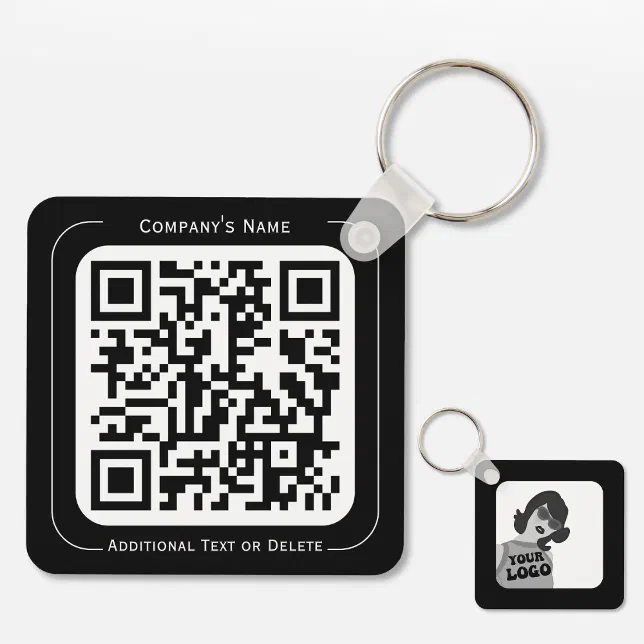 2 sides Your Logo + QR code Simple Business Office Keychain | Zazzle