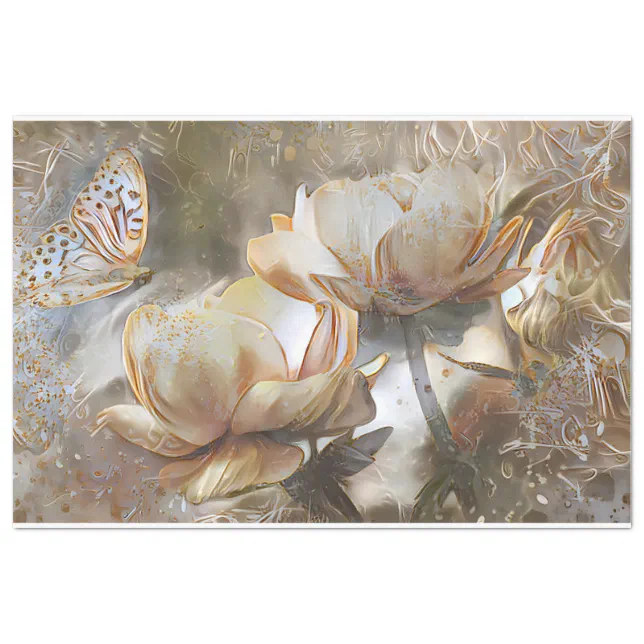 2 Silk Gold White Unique Roses Art Dream Tissue Paper | Zazzle