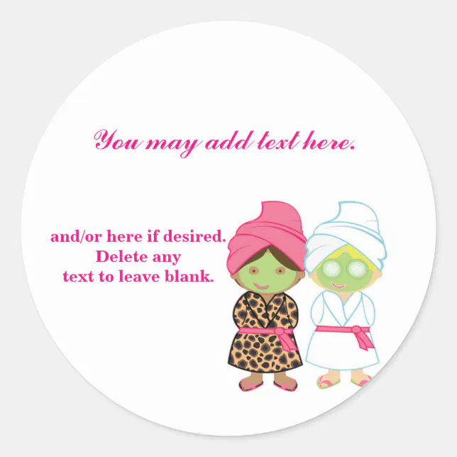 2 spa girls-birthday party beauty favor sticker | Zazzle