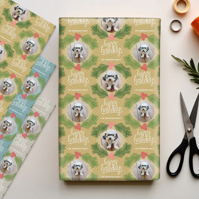 2 Square Photos Whimsical Christmas Holiday Berry Wrapping Paper Sheets ...