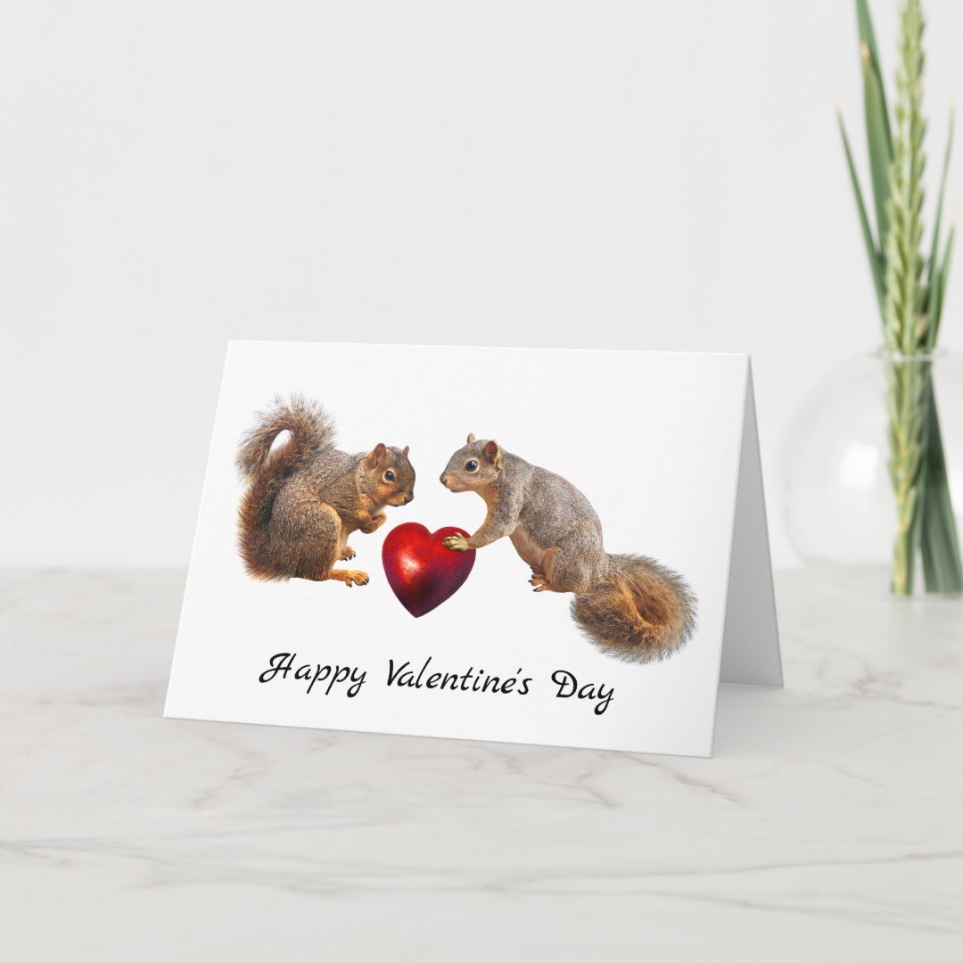 2 Squirrels with Red Heart Valentine's Day Card | Zazzle