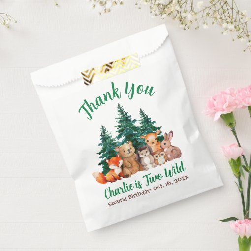 2 Wild Forest Animals Woodland Thank You Birthday Favor Bag | Zazzle