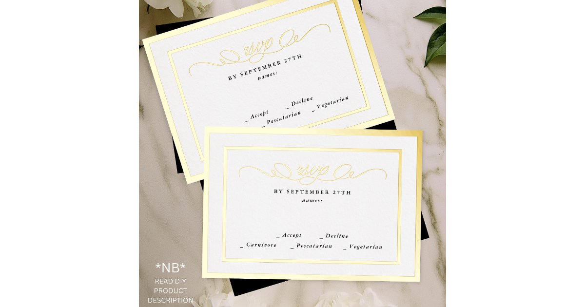 2 X DIY Gold RSVP & Frame Formal Wedding Response Foil Invitation | Zazzle
