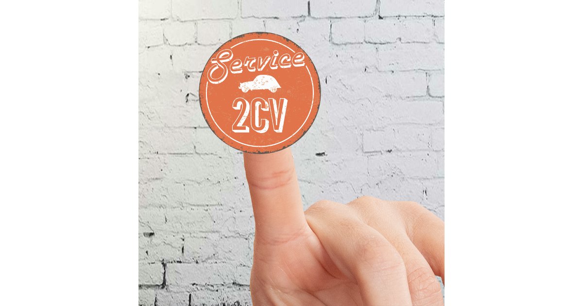 2CV Service Vintage Orange Carshop Typography Classic Round Sticker ...