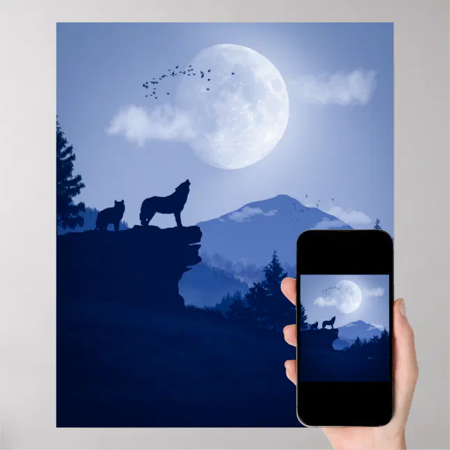 2D Howling wolf landscape Poster | Zazzle