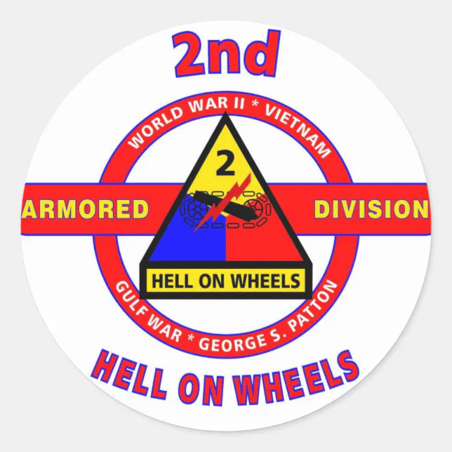 2ND ARMORED DIVISION "HELL ON WHEELS" CLASSIC ROUND STICKER | Zazzle