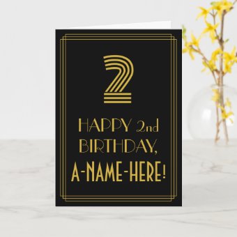 2nd Birthday: Art Deco Inspired Look "2" & Name Card | Zazzle
