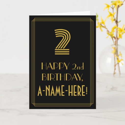 2nd Birthday: Art Deco Inspired Look "2" & Name Card | Zazzle