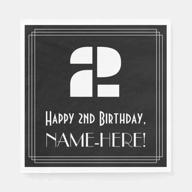 2nd Birthday: Art Deco Inspired Look "2" + Name Napkins | Zazzle