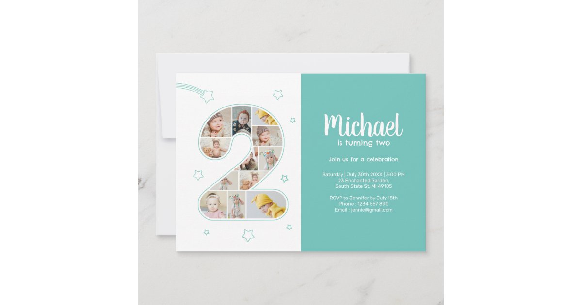 2nd Birthday Boy Number 2 Custom Photo Collage Invitation | Zazzle